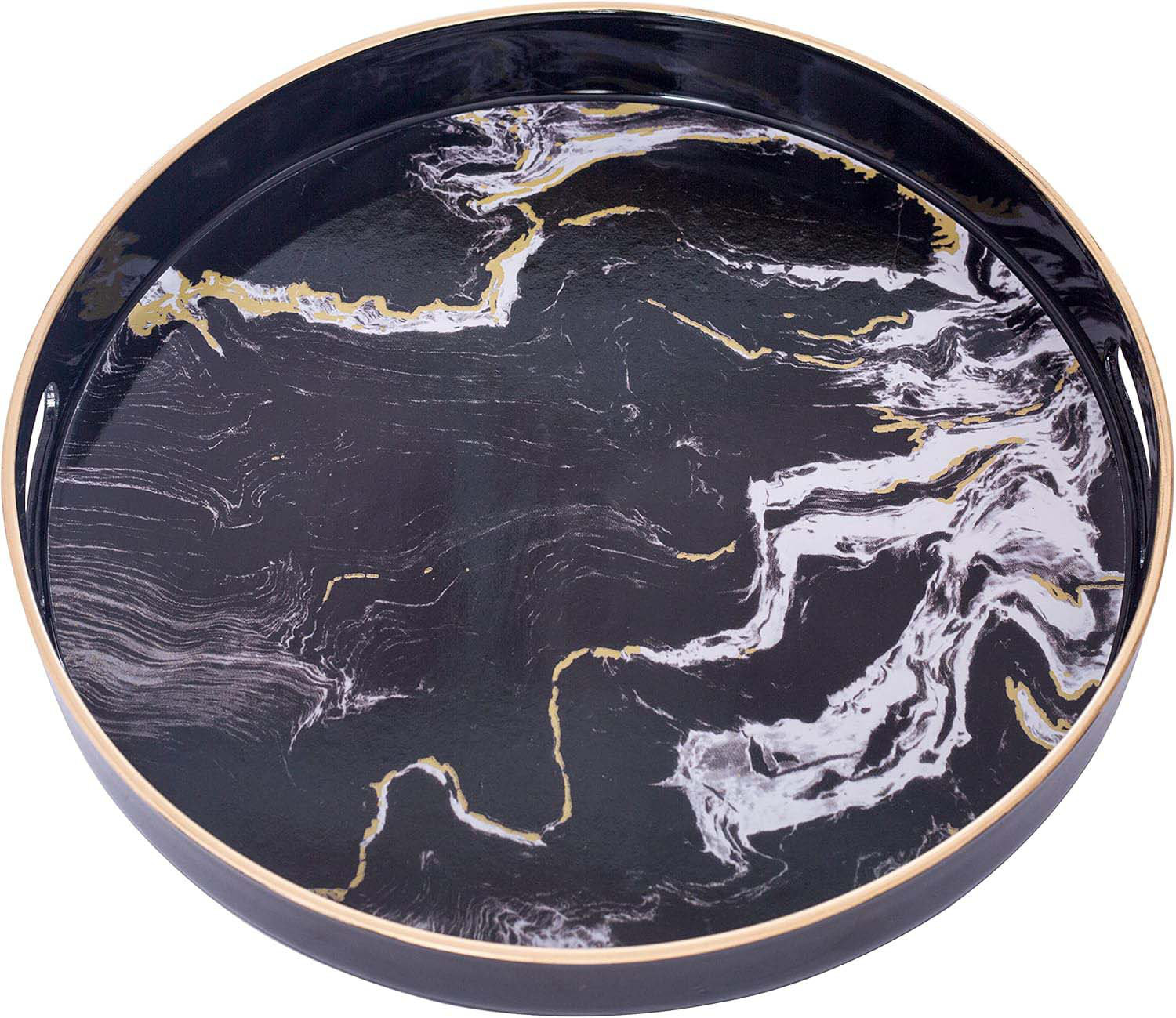 Everly Quinn 13" Round Decorative Tray, Marbling Plastic Tray With Handles, Coffee Table Trays ...